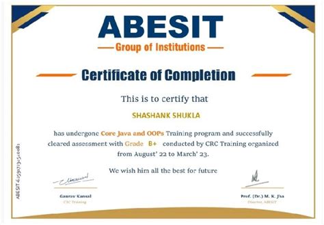 shashank shukla on linkedin java oops training achievement abesit