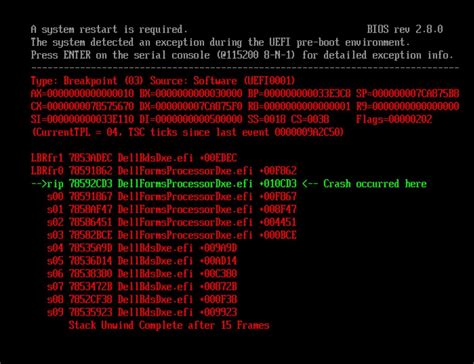 Boot Exception During The Uefi Preboot Environment Dellformsprocessordxe Efi Server Fault
