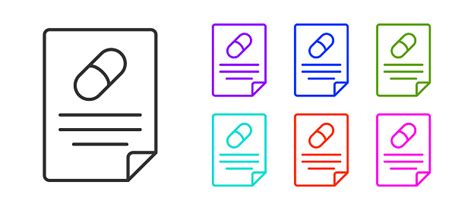 흰색 배경에 격리 된 검은 줄 의료 처방 아이콘 Rx 양식 레시피 의료 약국 또는 의학 기호 다채로운 아이콘을 설정합니다 벡터 3차원 형태에 대한 스톡 벡터 아트 및 기타