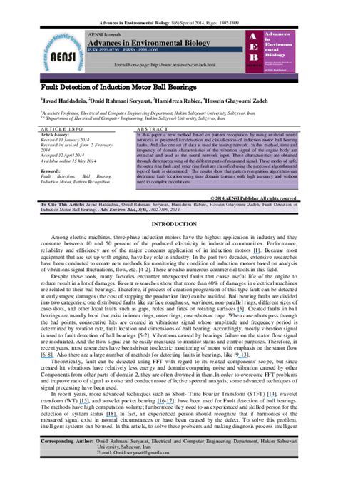 Pdf Fault Detection Of Induction Motor Ball Bearings