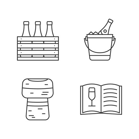 Alcohol Linear Icons Set Bar Wine Beer Case Champagne Bucket Cork