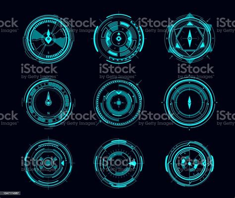 Hud 나침반 조준 제어 미래 지향적 인 인터페이스 나침반에 대한 스톡 벡터 아트 및 기타 이미지 나침반 초현대적 헤드업 디스플레이 그래픽 사용자 인터페이스 Istock