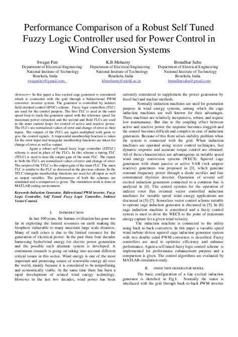 Pdf Performance Comparison Of A Robust Self Tuned Fuzzy Logic Controller Used For Power