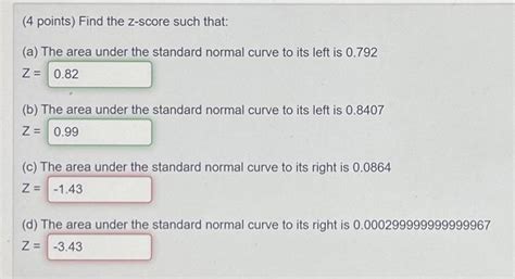 Solved 4 Points Find The Z Score Such That A The Area Chegg Com