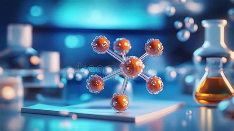 3d Illustration Of Molecule Atom Model In Science Laboratory Background Molecular Structure In