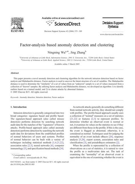 Pdf Factor Analysis Based Anomaly Detection And Clustering Dokumentips