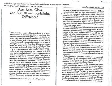 Lorde Age Race Class And Sex Speeches Freedom Ca Crossing Press 1984 Pp 123 Age