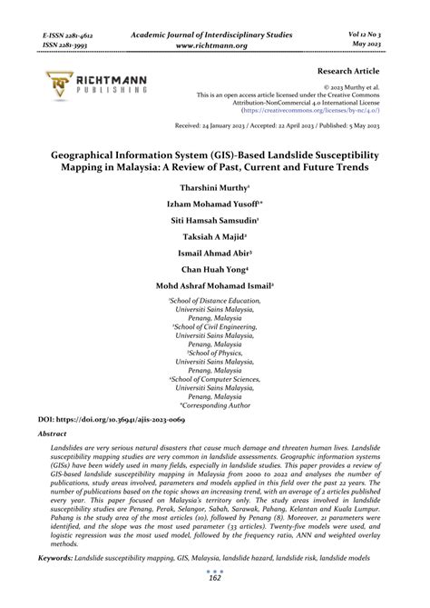 Pdf Geographical Information System Gis Based Landslide