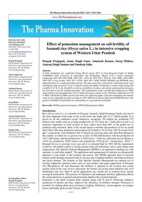 Pdf Effect Of Potassium Management On Soil Fertility Of Basmati Rice