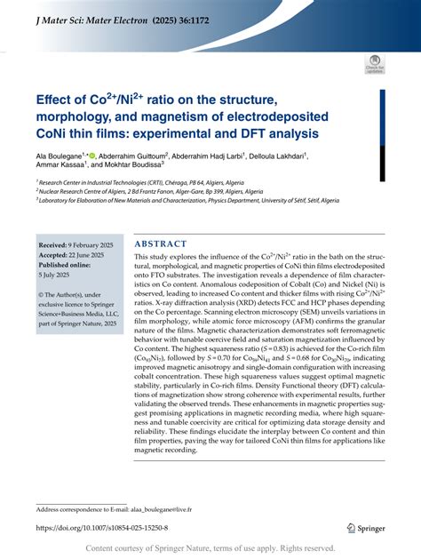 Effect Of Coni Ratio On The Structure Morphology And Magnetism Of Electrodeposited Coni Thin