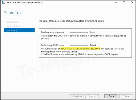 Dhcp Server Failed With Error Code 20079