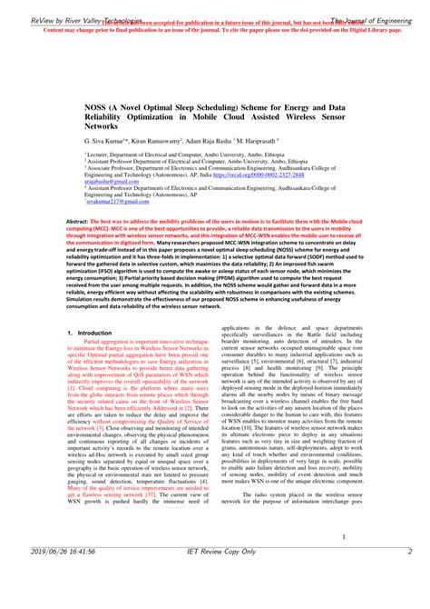 Pdf Noss A Novel Optimal Sleep Scheduling Scheme For Energy And Data Reliability