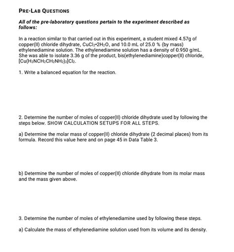 PRE LAB QUESTIONS All Of The Pre Laboratory Questions Chegg Com