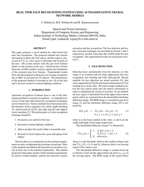 Pdf Real Time Face Recognition System Using Autoassociative Neural