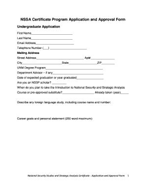 Fillable Online Nssp Unm NSSA Certificate Program Application And Approval Form Nssp Unm Fax