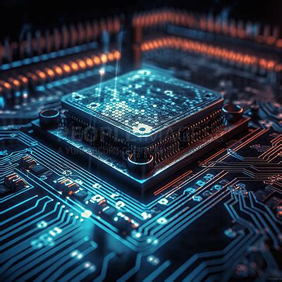 Computer Hardware CPU And Circuit Board With Microchip Technology Abstract And Motherboard