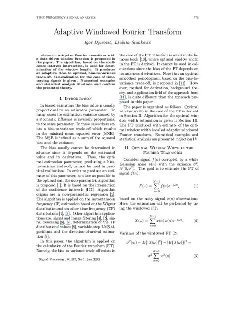 Pdf Adaptive Windowed Fourier Transform
