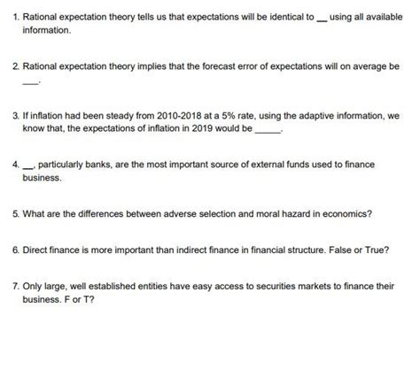 Solved 1 Rational Expectation Theory Tells Us That