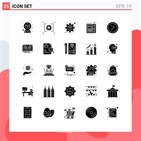Set Of 25 Vector Solid Glyphs On Grid For Right Arrow Business Website Bookmark Editable Vector