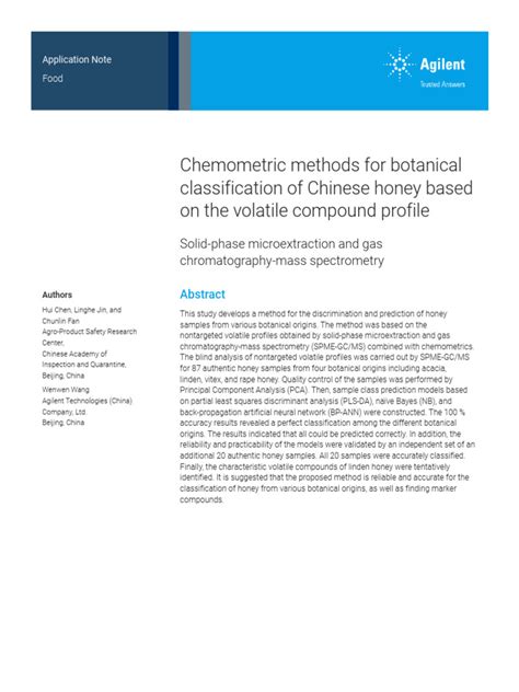 Agilent Application Note Gc Ms Hsspme Download Free Pdf Principal Component Analysis Gas