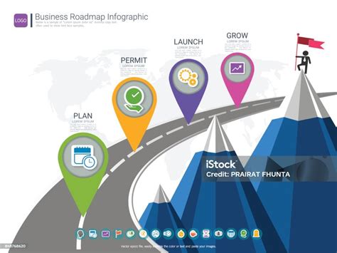로드맵 타임 라인 Infographic 디자인 서식 파일 키 성공 및 프레 젠 테이 션 프로젝트 야망의 프로젝트 목표를 달성 하는 데 어떤 사업 계획 든 지에 대 한 사용된