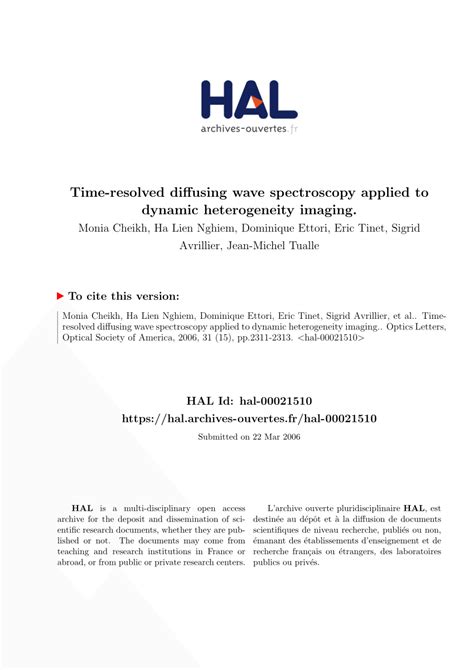 Pdf Time Resolved Diffusing Wave Spectroscopy Applied To Dynamic