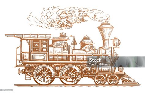 복고풍 기차 측면도 스케치 스타일의 손으로 그린 빈티지 증기 기관차 수송 벡터 삽화 기관차에 대한 스톡 벡터 아트 및 기타 이미지 기관차 일러스트레이션 판화 제작물