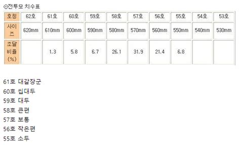 전투모 사이즈에 따른 머리크기 운동건강아싸 에펨코리아