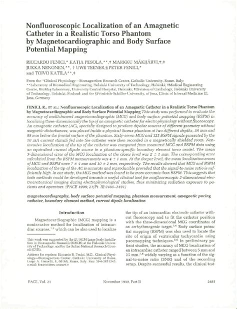 Pdf Nonfluoroscopic Localization Of An Amagnetic Catheter In A Realistic Torso Phantom By