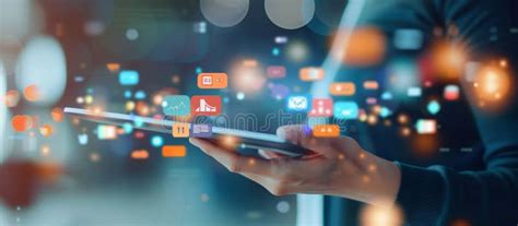 A Man Is Holding A Tablet With A Crm App On It By Ai Generated Image Stock Image Image Of