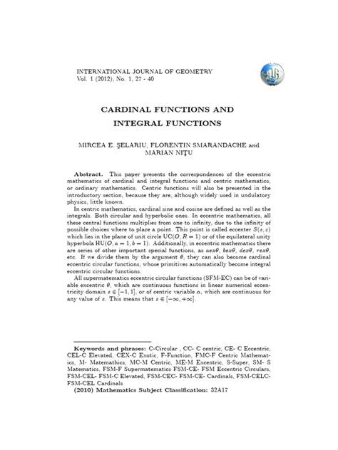 Cardinal Functions And Integral Function Pdf Function Mathematics