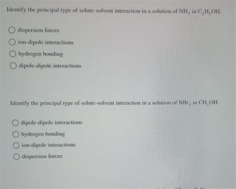 Solved Identify The Principal Type Of Solute Solvent