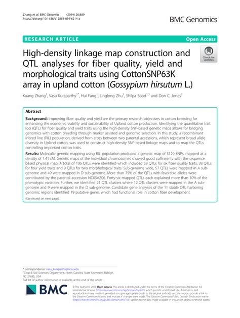 Pdf High Density Linkage Map Construction And Qtl Analyses For Fiber