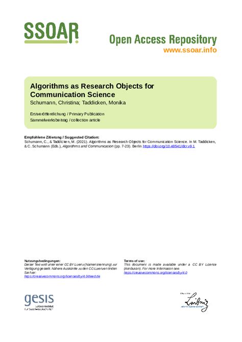 Pdf Algorithms As Research Objects For Communication Science