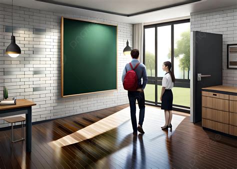 Classroom With School Desks And Greenboardempty Background Classroom Greenboardempty School