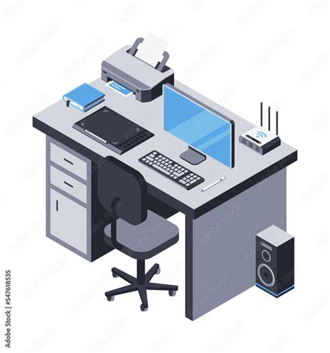 3d Workplace Table With Computer Printer Router Work Desk With