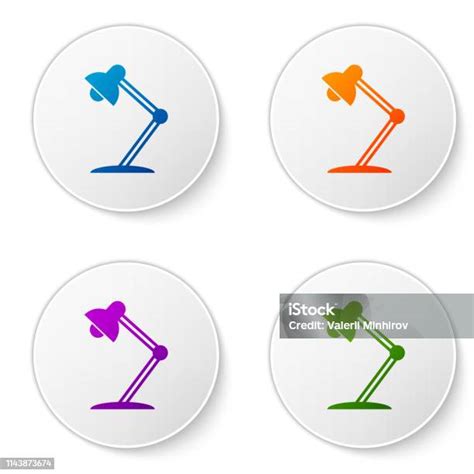 색상 테이블 램프 아이콘 흰색 배경에 고립입니다 테이블 사무실 램프 원 버튼의 색상 아이콘을 설정 합니다 벡터 일러스트 0명에