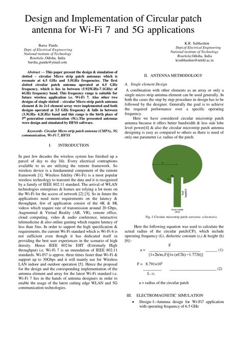 Pdf Design And Implementation Of Circular Patch Antenna For Wi Fi 7 And 5g Applications