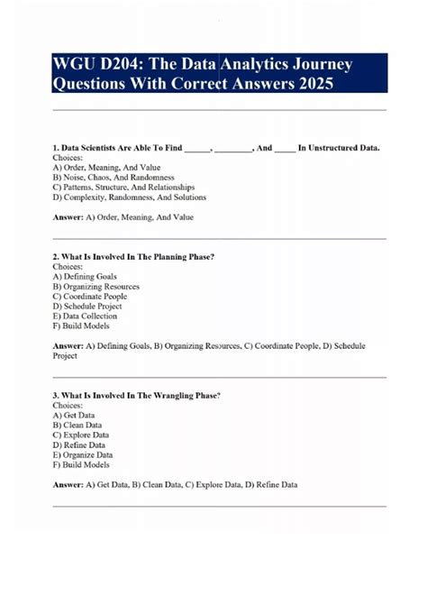 Wgu D204 The Data Analytics Journey Questions With Correct Answers