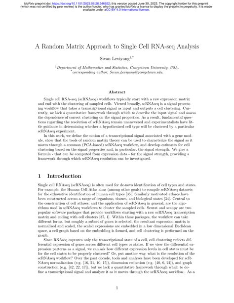 Pdf A Random Matrix Approach To Single Cell Rna Seq Analysis