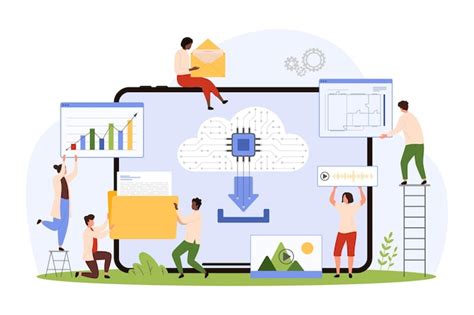 Premium Vector Data Cloud Storage Service Tiny People Holding