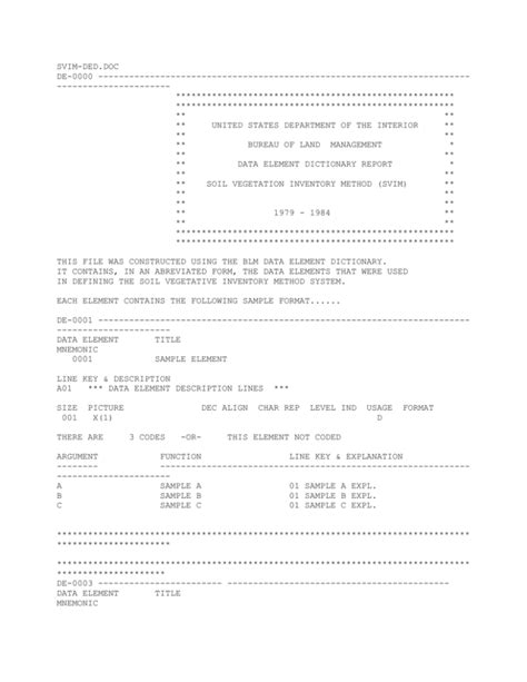 Data Element Dictionary Report