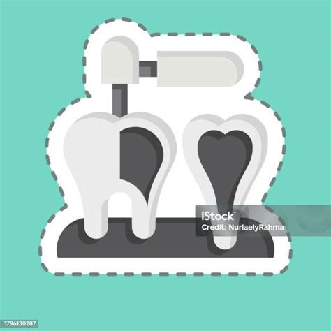 스티커 라인 컷 근관 치료사 치과 의사 기호와 관련이 있습니다 심플한 디자인 편집 가능 간단한 일러스트레이션 건강 진단에 대한