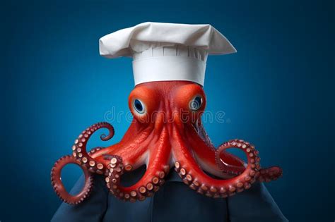 Dynamic Octopus With Chef S Hat Portrait Generative Ai Illustration Stock Illustration
