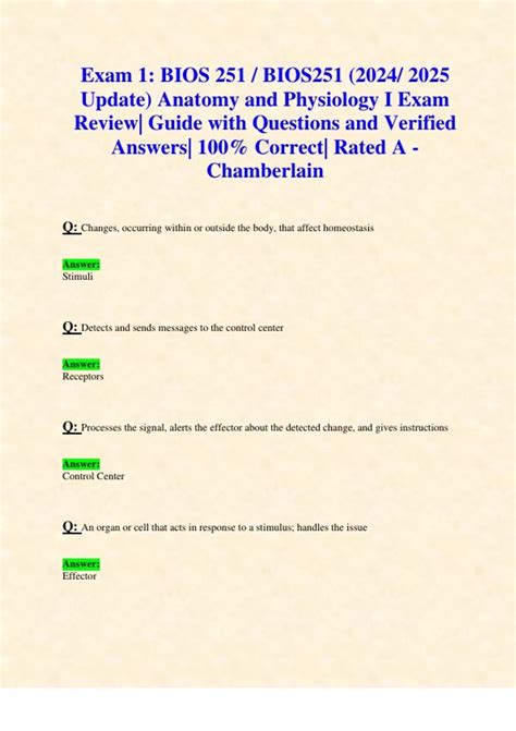 Exam 1 Bios 251 Bios251 2024 2025 Update Anatomy And Physiology I Exam Review Guide With