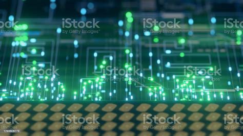수백만 개의 연결 및 신호가 있는 컴퓨터 프로세서입니다 기술 Cpu 배경 칩의 펄스와 신호가 마더보드를 통해 전파됩니다 3d