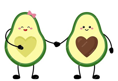 Premium Vector Cute Cartoon Avocado Couple In Love Avocado Couple Holding Hands Cute Avocado