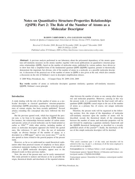 Pdf Notes On Quantitative Structure Properties Relationships Qspr