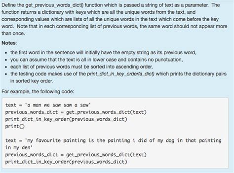 solved define the get previous words dict0 function which is
