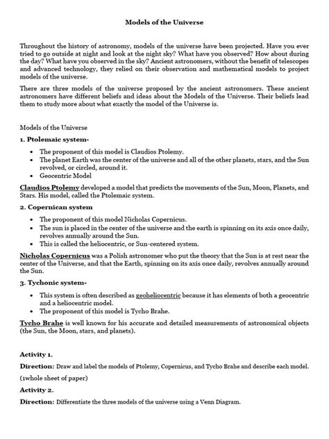 Module 2models Of The Universe Pdf